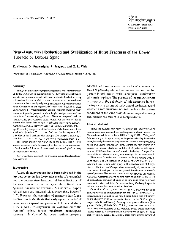 (PDF) Near-anatomical reduction and stabilization of burst fractures of ...