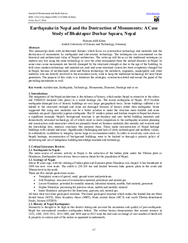 (PDF) Earthquake in Nepal and the Destruction of Monuments: A Case ...