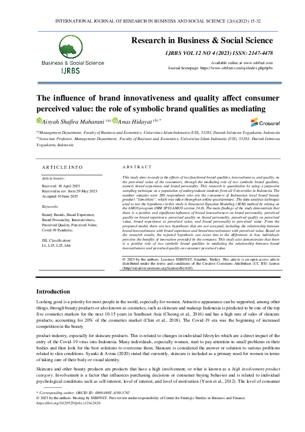 (PDF) The influence of brand innovativeness and quality affect consumer ...