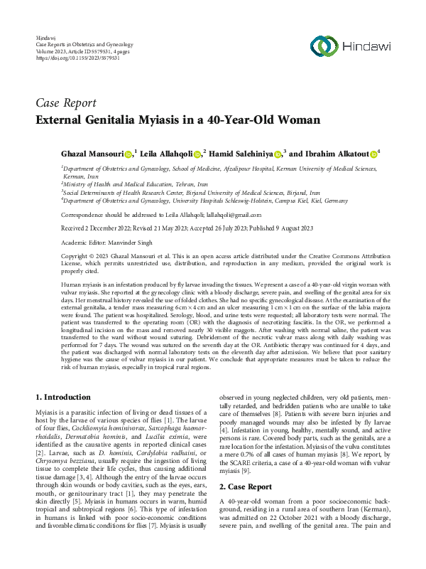 (PDF) External Genitalia Myiasis in a 40-Year-Old Woman