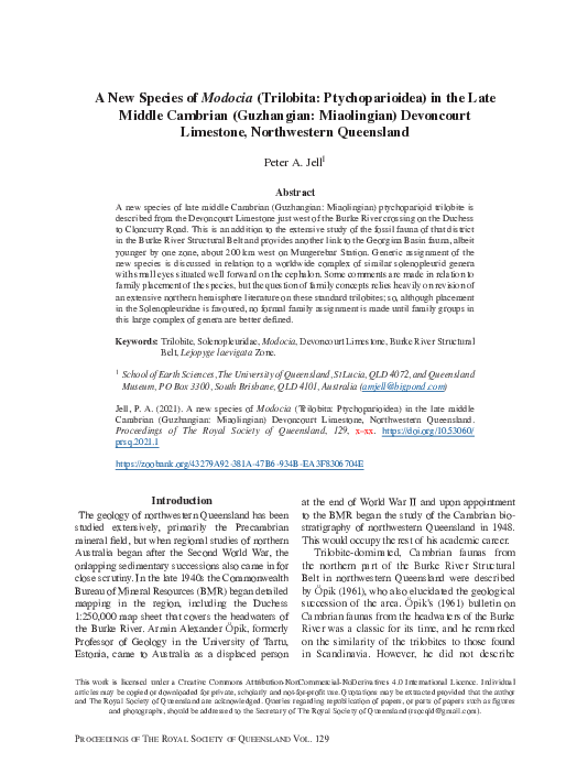 (PDF) A New Species of Modocia (Trilobita: Ptychoparioidea) in the Late ...