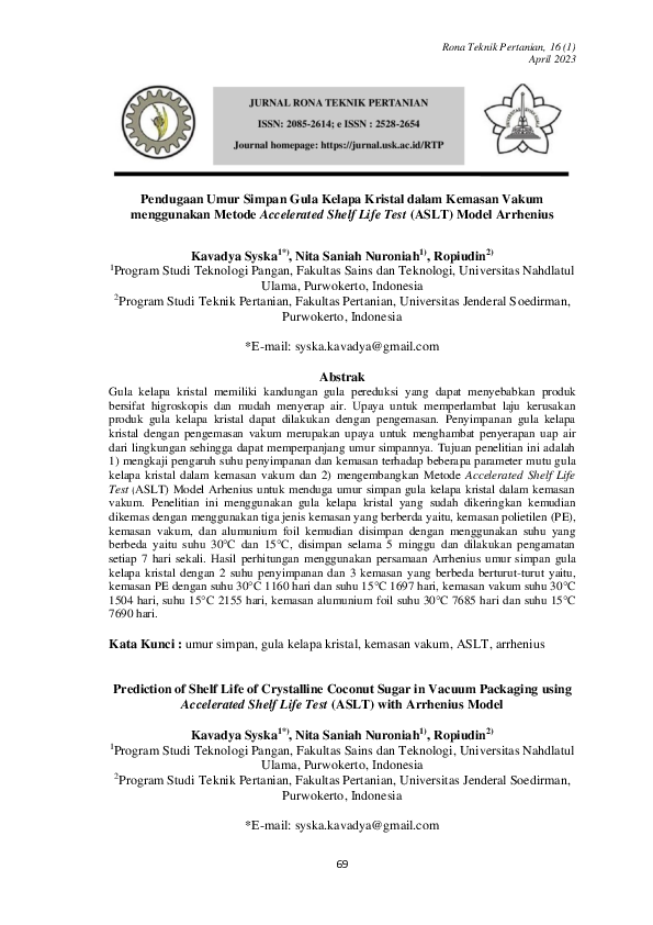 (PDF) Pendugaan Umur Simpan Gula Kelapa Kristal dalam Kemasan Vakum ...