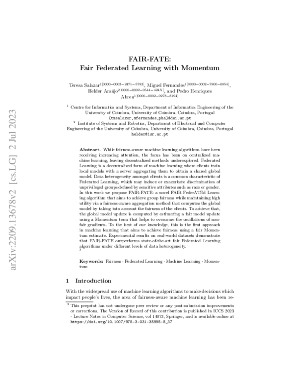 (PDF) FAIR-FATE: Fair Federated Learning with Momentum