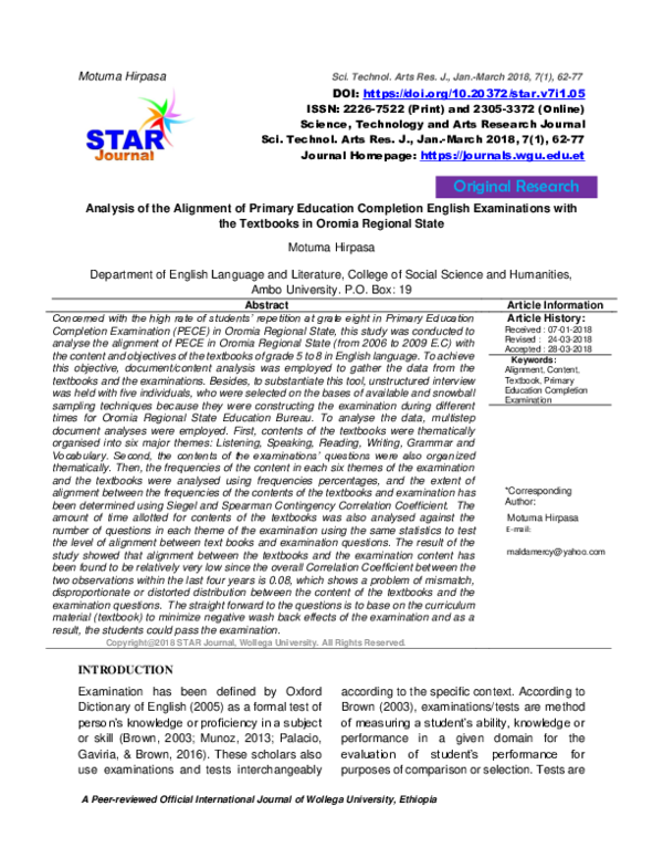 (PDF) Analysis of the Alignment of Primary Education Completion English ...
