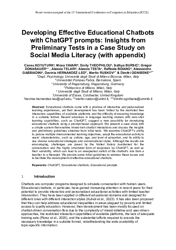 (PDF) Developing Effective Educational Chatbots with ChatGPT prompts: Insights from Preliminary ...