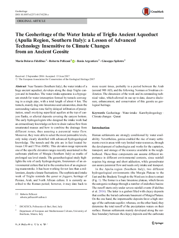 (PDF) The Geoheritage of the Water Intake of Triglio Ancient Aqueduct ...