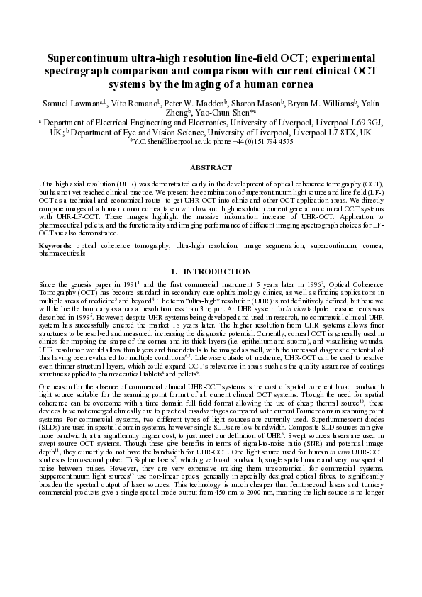 (PDF) Supercontinuum ultra-high resolution line-field OCT; experimental ...