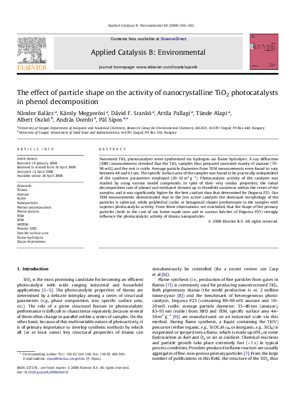 (PDF) The effect of particle shape on the activity of nanocrystalline ...