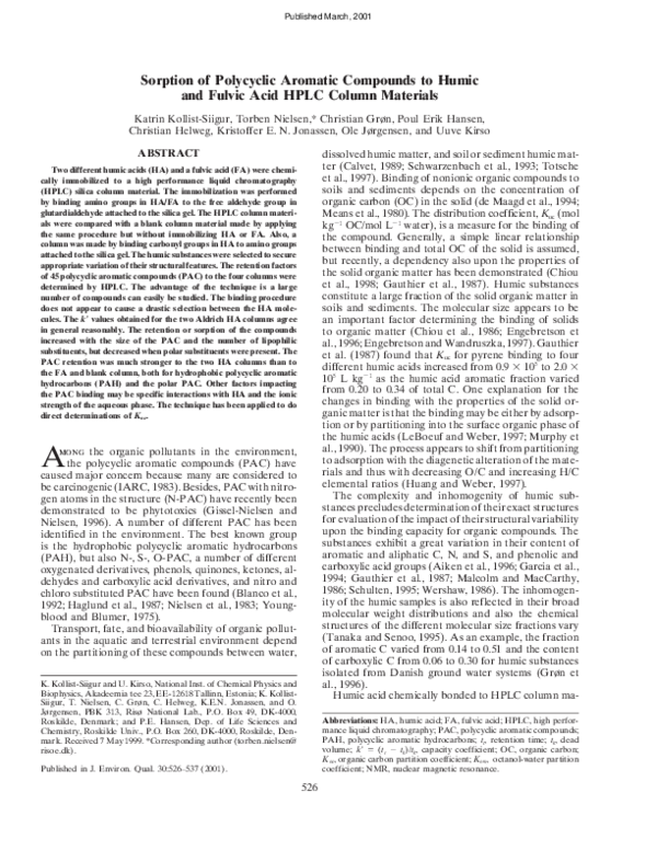 (PDF) Sorption of Polycyclic Aromatic Compounds to Humic and Fulvic ...