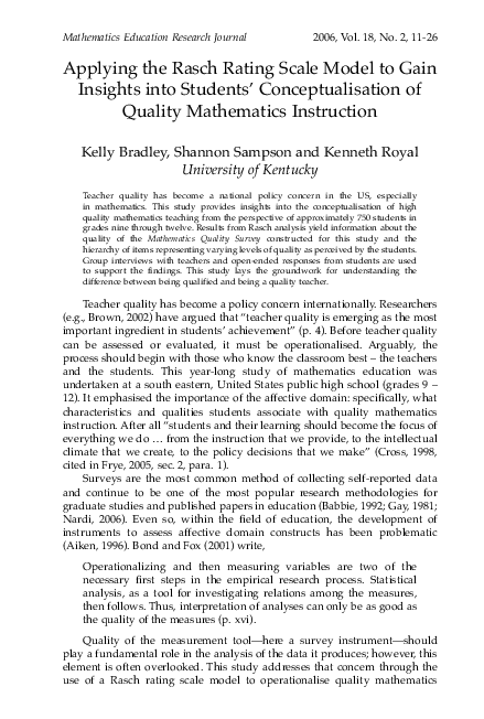 (PDF) Applying the Rasch Rating Scale Model to Gain Insights Into Students' Conceptualisation of ...