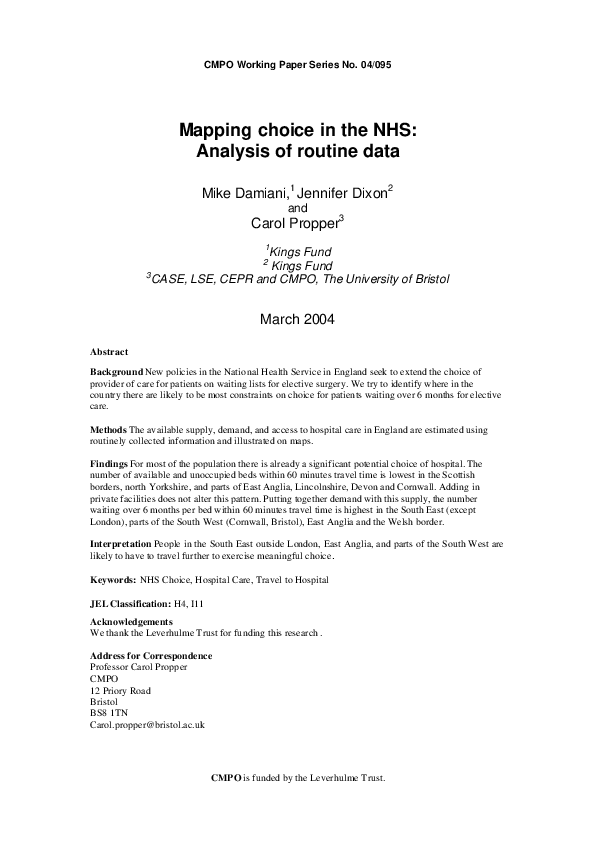 (PDF) Mapping choice in the NHS: Analysis of routine data