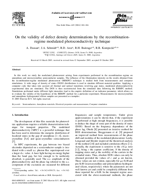 (PDF) On the validity of defect density determinations by the recombination-regime modulated ...