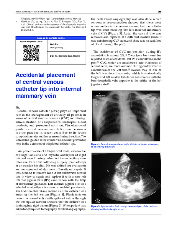 (PDF) Accidental placement of central venous catheter tip into internal ...