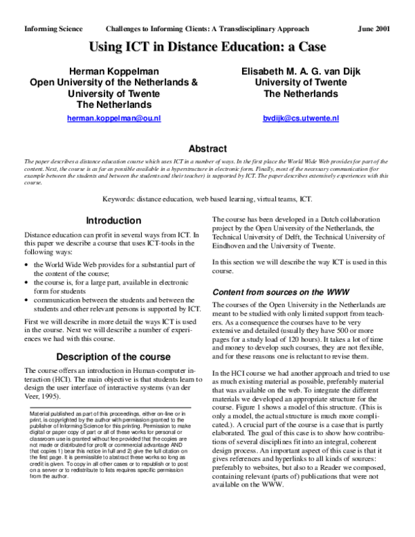 (PDF) Using ICT in Distance Education: A Case