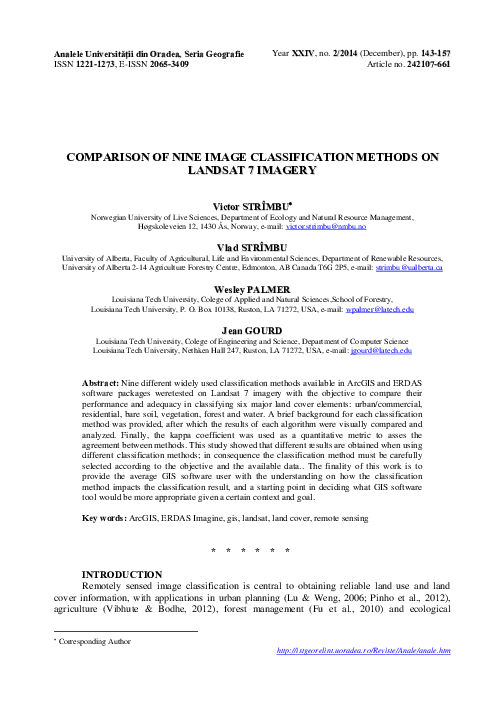 (PDF) Comparison of Nine Image Classification Methods on Landsat 7 ...