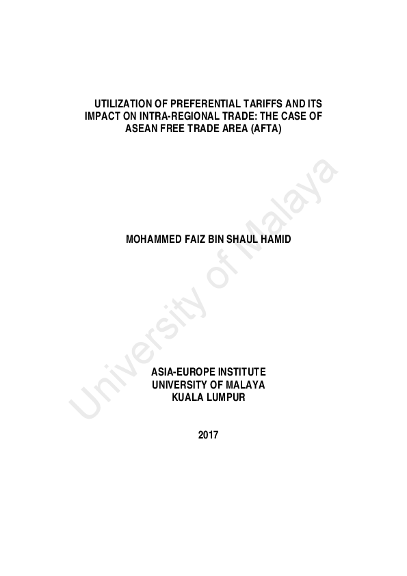 (PDF) Utilization of preferential tariffs and its impact on intra ...