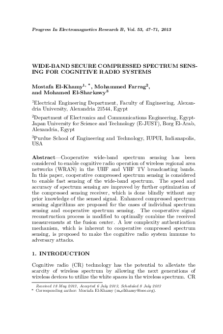 (PDF) Wide-Band Secure Compressed Spectrum Sensing for Cognitive Radio Systems
