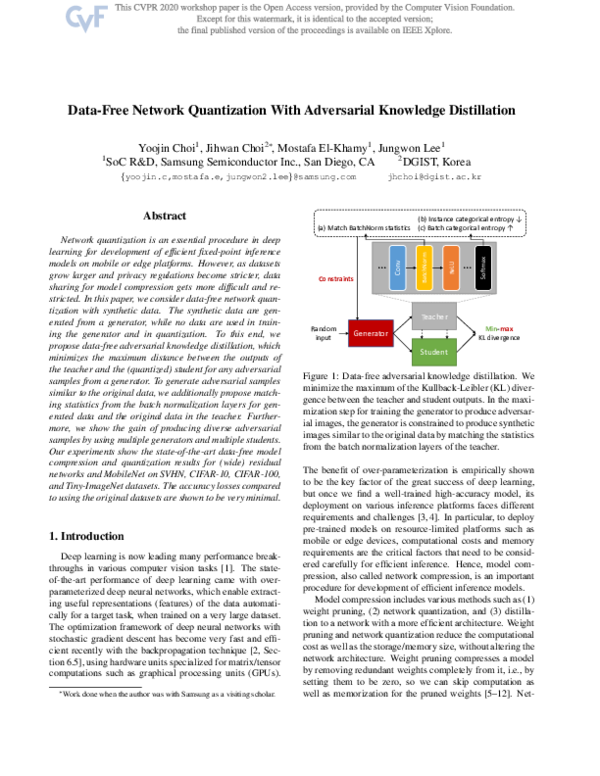 (PDF) Data-Free Network Quantization With Adversarial Knowledge Distillation
