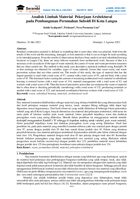(PDF) Analisis Limbah Material Pekerjaan Arsitektural pada Pembangunan ...