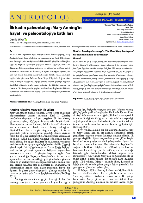 (PDF) İlk kadın paleontolog: Mary Anning’in hayatı ve paleontolojiye ...