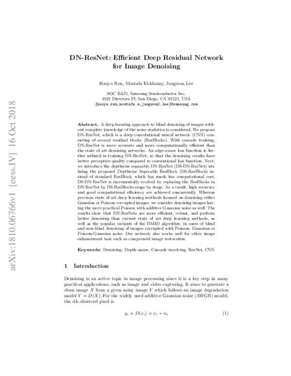 Pdf Dn Resnet Efficient Deep Residual Network For Image Denoising