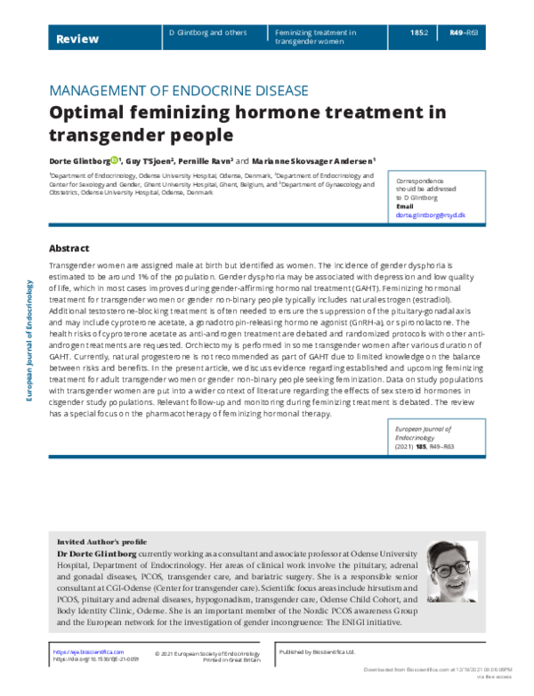 (PDF) MANAGEMENT OF ENDOCRINE DISEASE: Optimal feminizing hormone ...