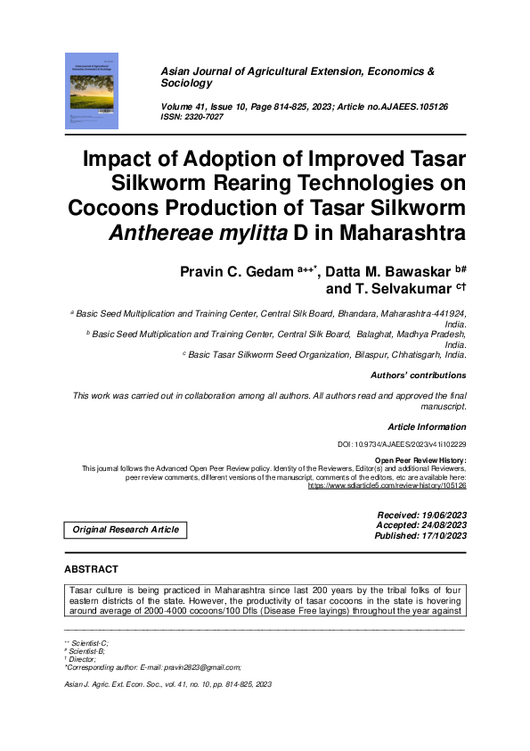 (PDF) Impact of Adoption of Improved Tasar Silkworm Rearing ...