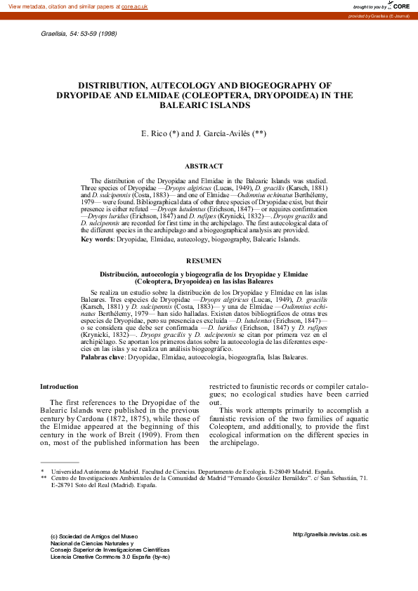 (PDF) Distribution, autecology and biogeography of Dryopidae and ...