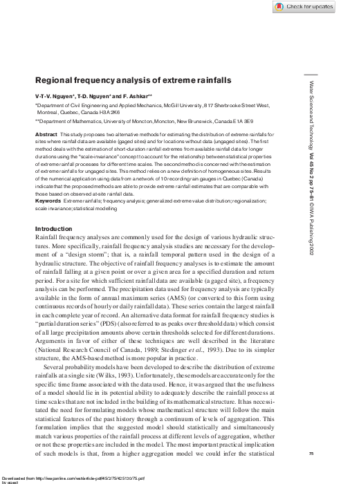 (PDF) Regional frequency analysis of extreme rainfalls