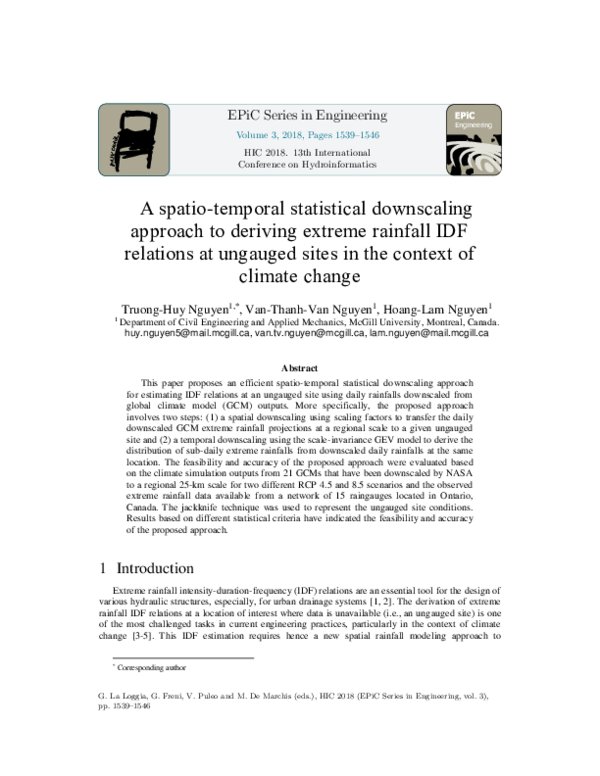 Pdf A Spatio Temporal Statistical Downscaling Approach To Deriving