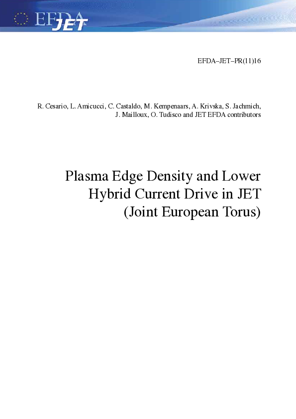 (PDF) Plasma edge density and lower hybrid current drive in JET (Joint ...