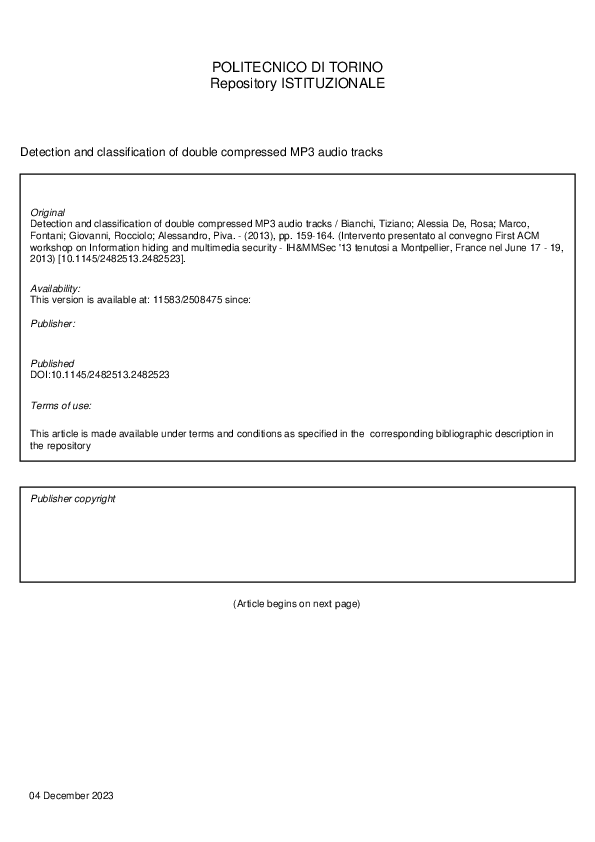 (PDF) Detection and classification of double compressed MP3 audio tracks