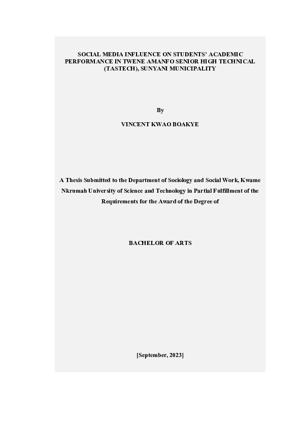(DOC) SOCIAL MEDIA INFLUENCE ON STUDENTS' ACADEMIC PERFORMANCE IN TWENE ...