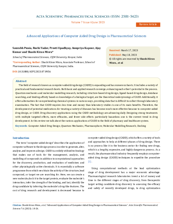 (PDF) Advanced Applications of Computer Aided Drug Design in ...