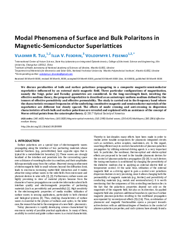 (PDF) Modal Phenomena of Surface and Bulk Polaritons in Magnetic ...