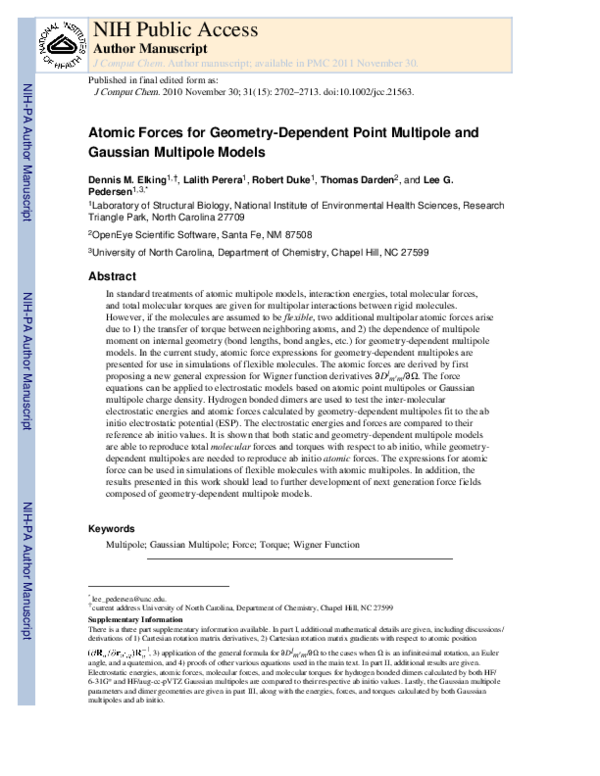 Atomic Forces For Geometry‐dependent Point Multipole And Gaussian Multipole Models