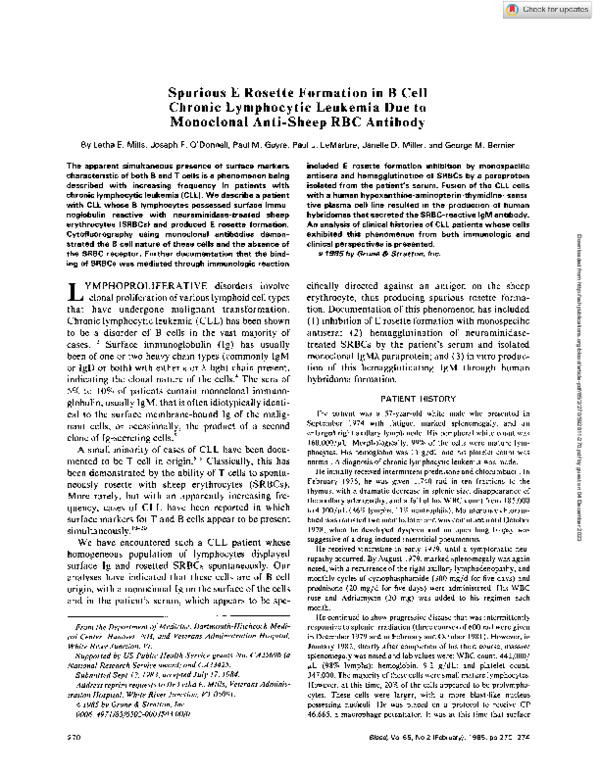 (PDF) E Rosette Formation in CLL B Cells via Anti-SRBC Antibody