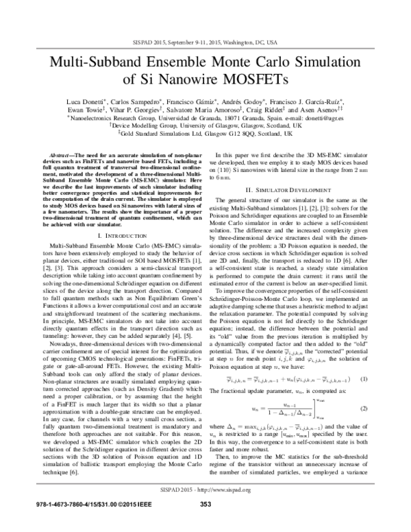 (PDF) Multi-Subband Ensemble Monte Carlo simulation of Si nanowire MOSFETs
