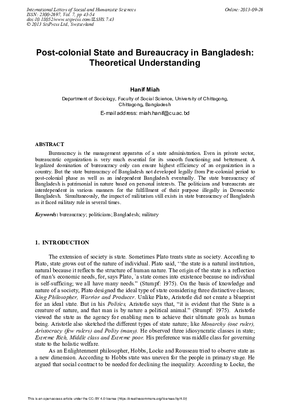 (PDF) Post-Colonial State and Bureaucracy in Bangladesh: Theoretical ...