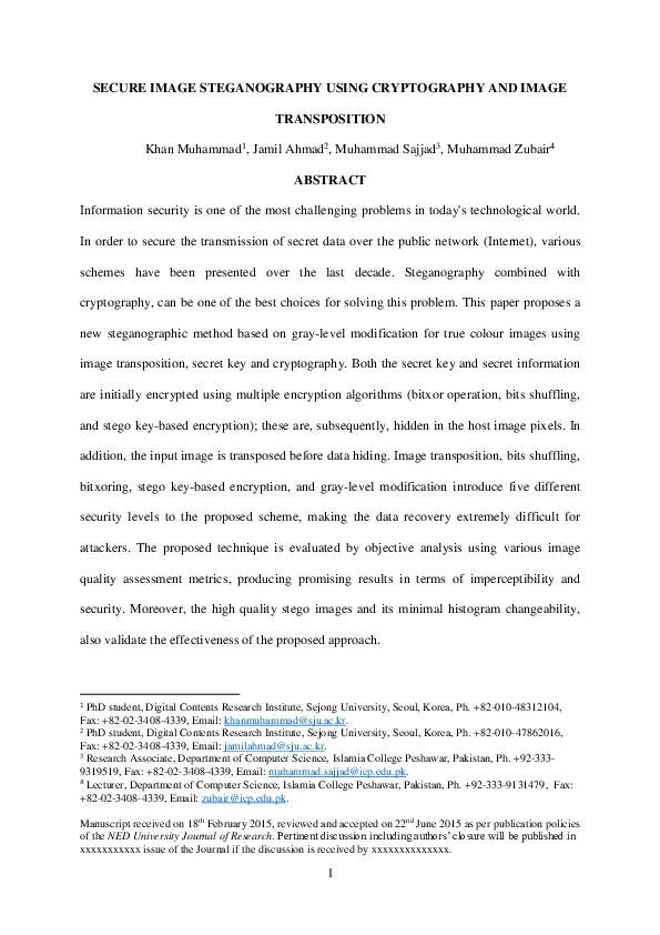 (PDF) Secure Image Steganography using Cryptography and Image Transposition