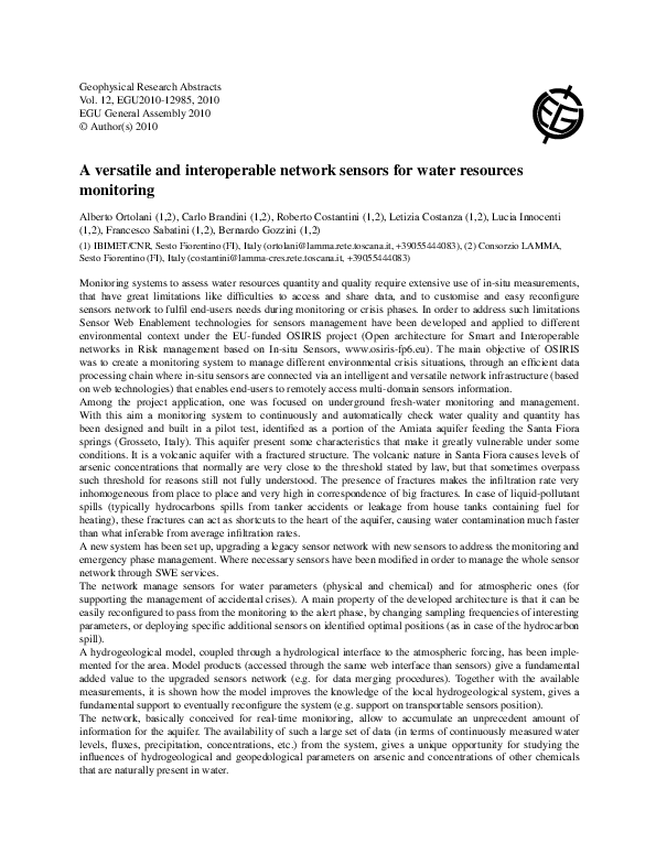 (PDF) A versatile and interoperable network sensors for water resources monitoring | Alberto ...
