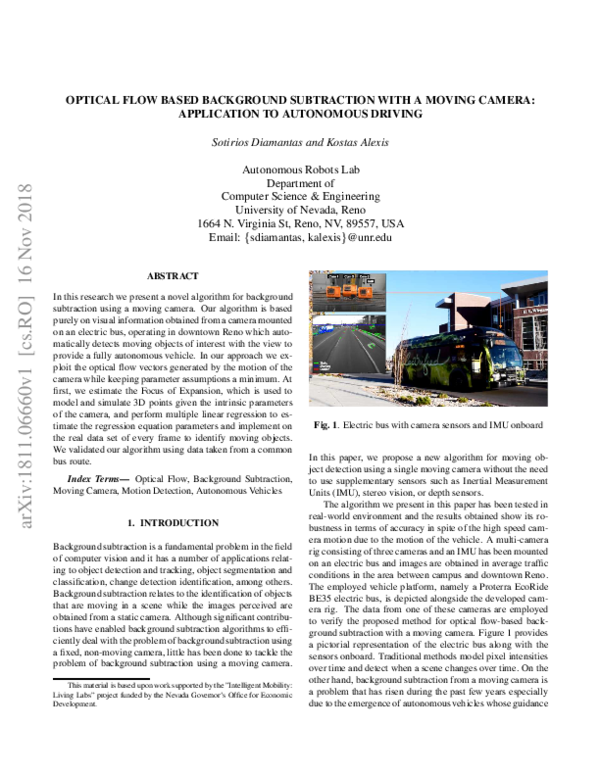 (PDF) Optical Flow Based Background Subtraction with a Moving Camera: Application to Autonomous ...