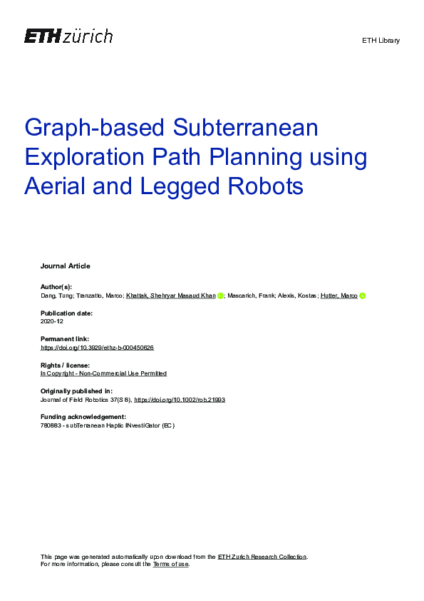 (PDF) Graph‐based subterranean exploration path planning using aerial and legged robots