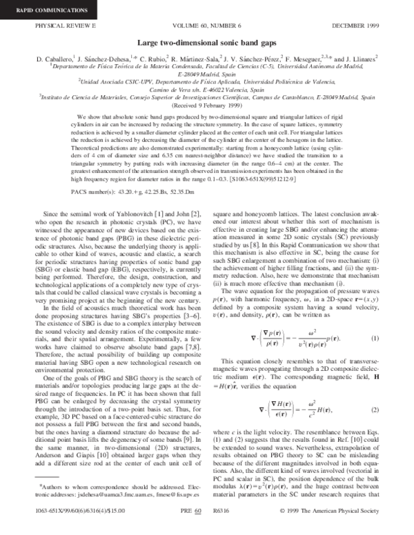 (PDF) Large two-dimensional sonic band gaps