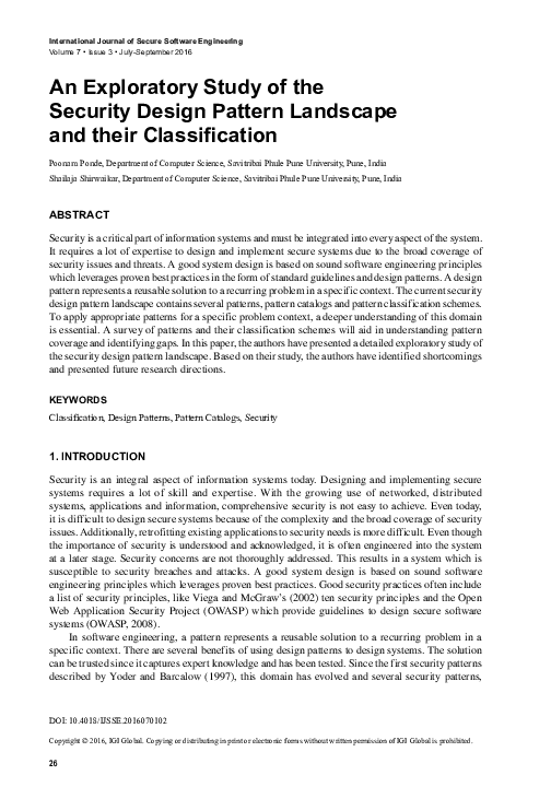 (PDF) An Exploratory Study of the Security Design Pattern Landscape and their Classification ...