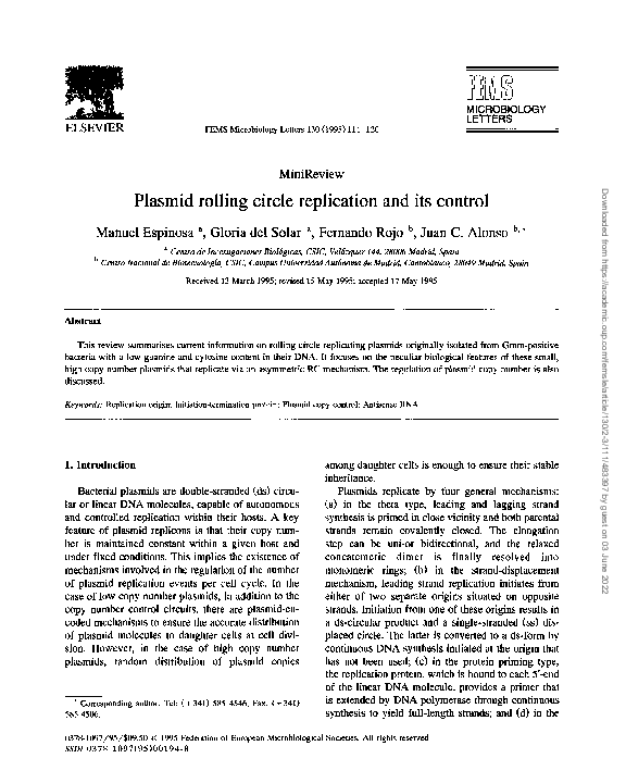 Pdf Plasmid Rolling Circle Replication And Its Control 4792