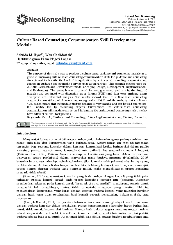 (PDF) Culture Based Counseling Communication Skill Development Module