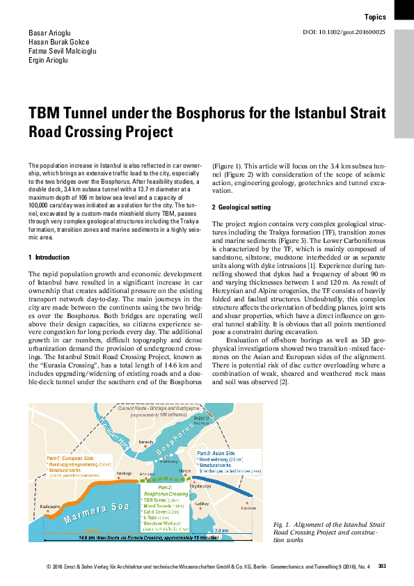 (PDF) TBM Tunnel under the Bosphorus for the Istanbul Strait Road ...