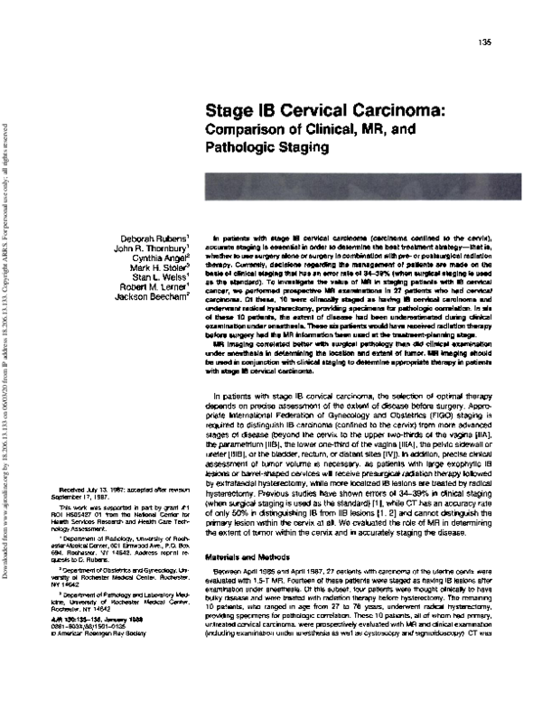 (PDF) Stage IB cervical carcinoma: comparison of clinical, MR, and ...