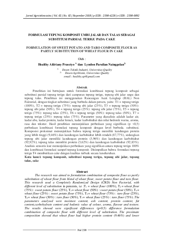 (PDF) Formulasi Tepung Komposit Umbi Jalar Dan Talas Sebagai Substitusi ...